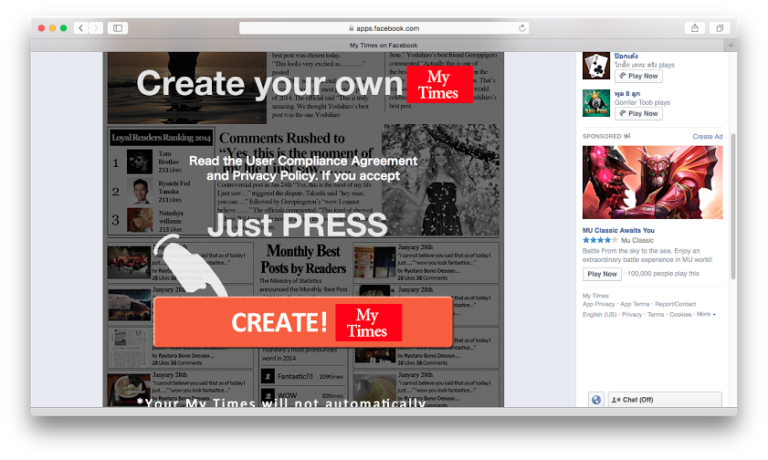MyTimes 2014 Facebook สรุปเรื่องเด่นหน้าไทม์ไลน์แบบหน้าหนังสือพิมพ์